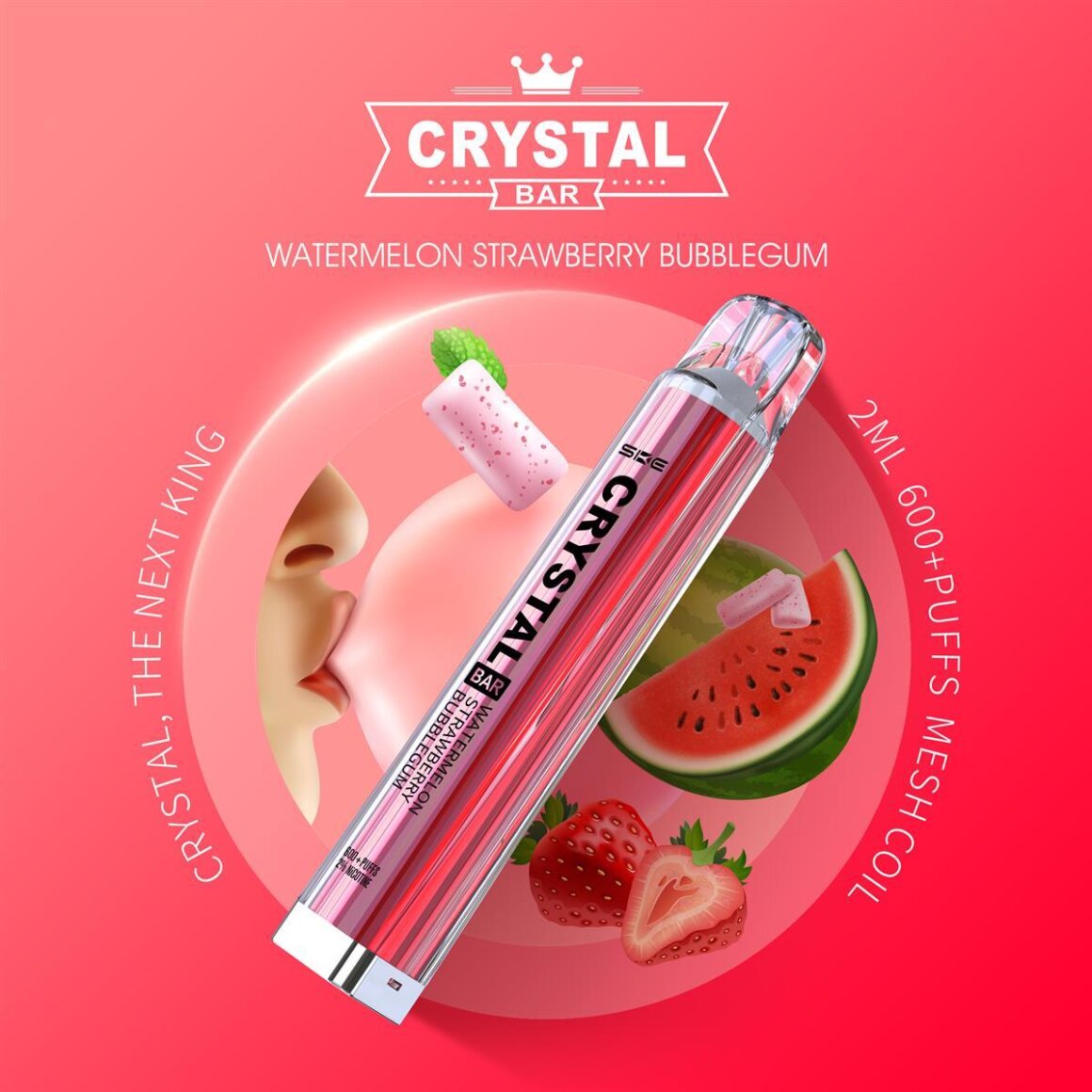 SKE Crystal Bar 600 Watermelon Strawberry Bubblegum - Einweg Vape, 6,99